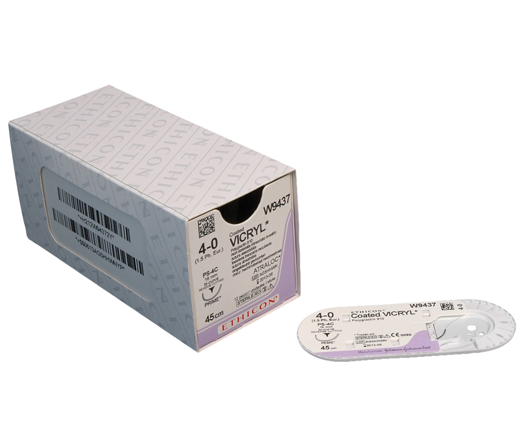 Ethicon Vicryl Sutures Undyed Coated 45cm 4-0 Compound Curve Reverse Cutting PS-4C 16mm W9437 ...
