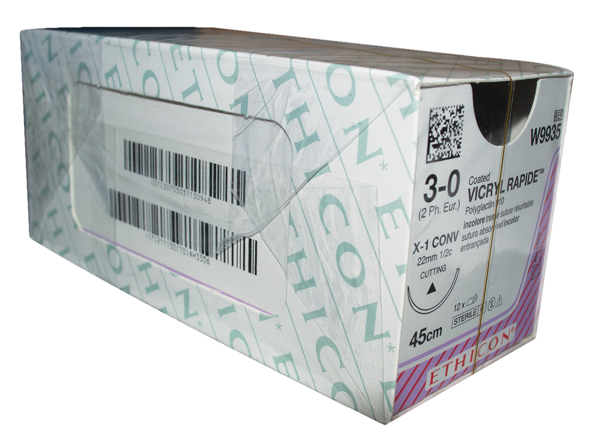 Ethicon Vicryl Rapide Sutures Undyed Coated 45cm 3-0 1 2 Circle Conventional Cut X-1 CONV 22mm ...