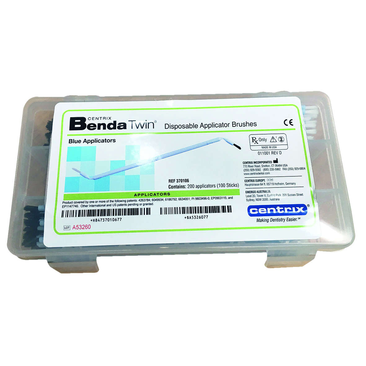 Centrix Benda Twin Brush Applicator Starter Kit Blue 200pk 212588 ...