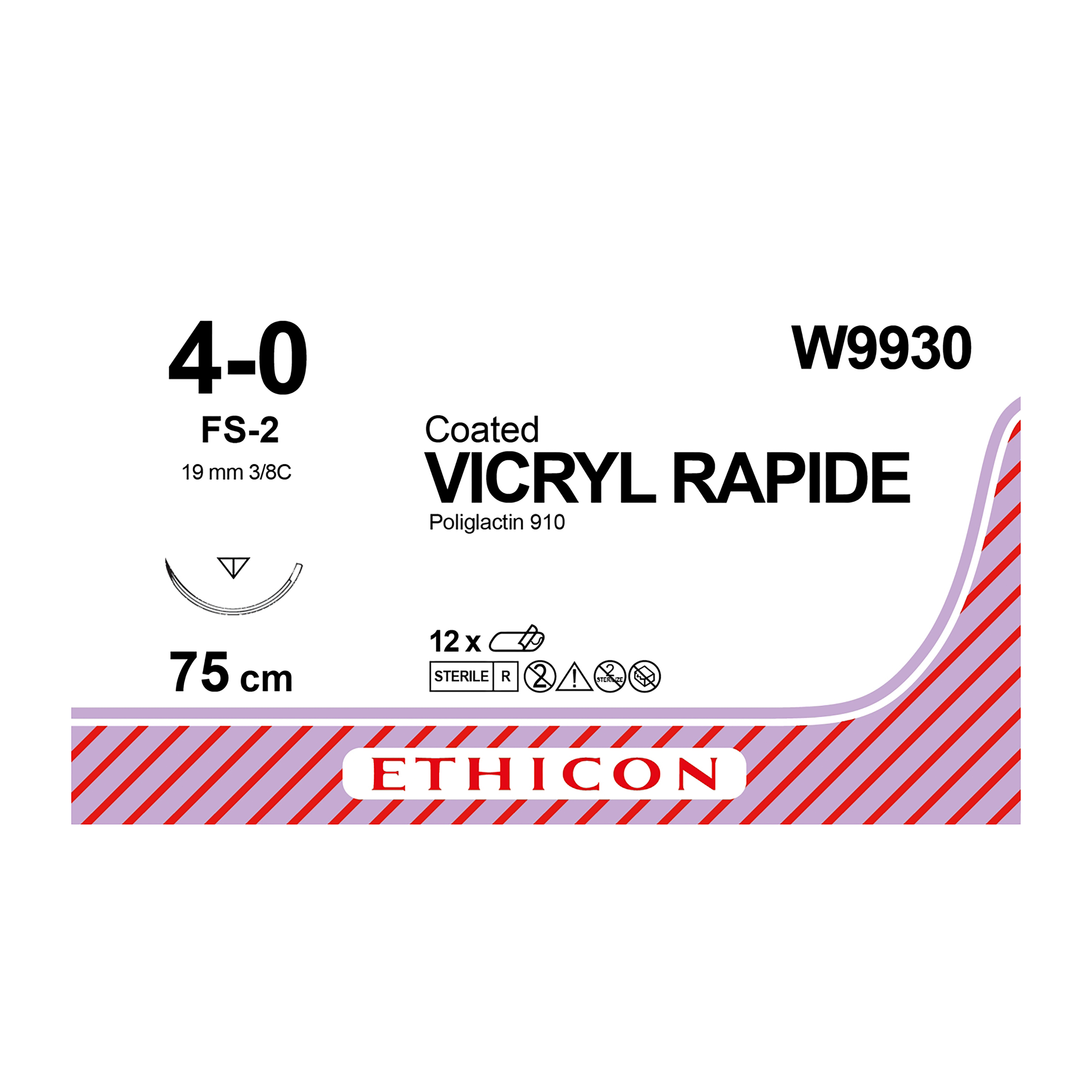 Ethicon Vicryl Rapide Sutures Undyed Coated 75cm 4-0 3 8 Circle Reverse Cutting PS-2 19mm W9930 ...