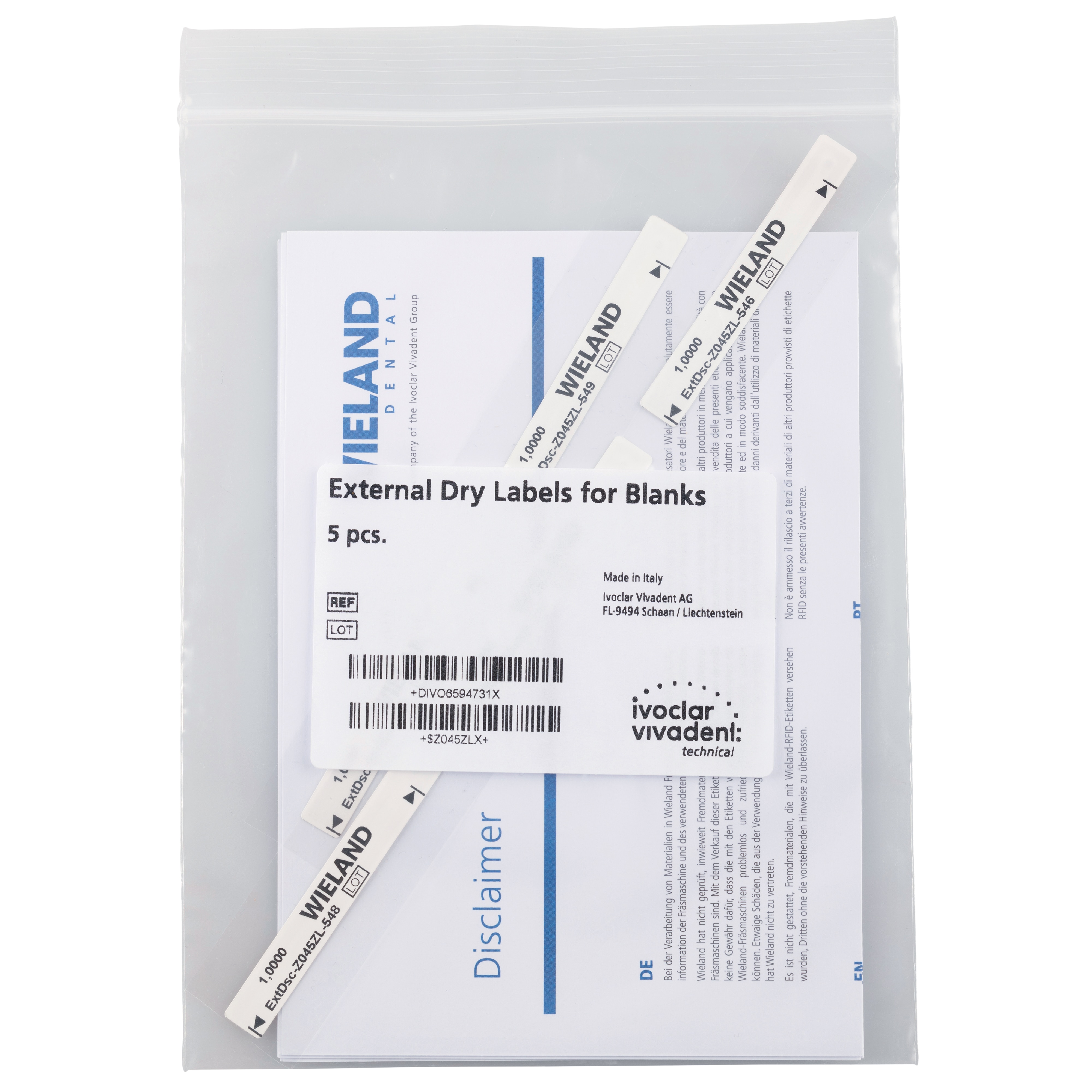 Ivoclar External Dry Labels for Blanks (5 pcs) 1185101 - Henry Schein - UK