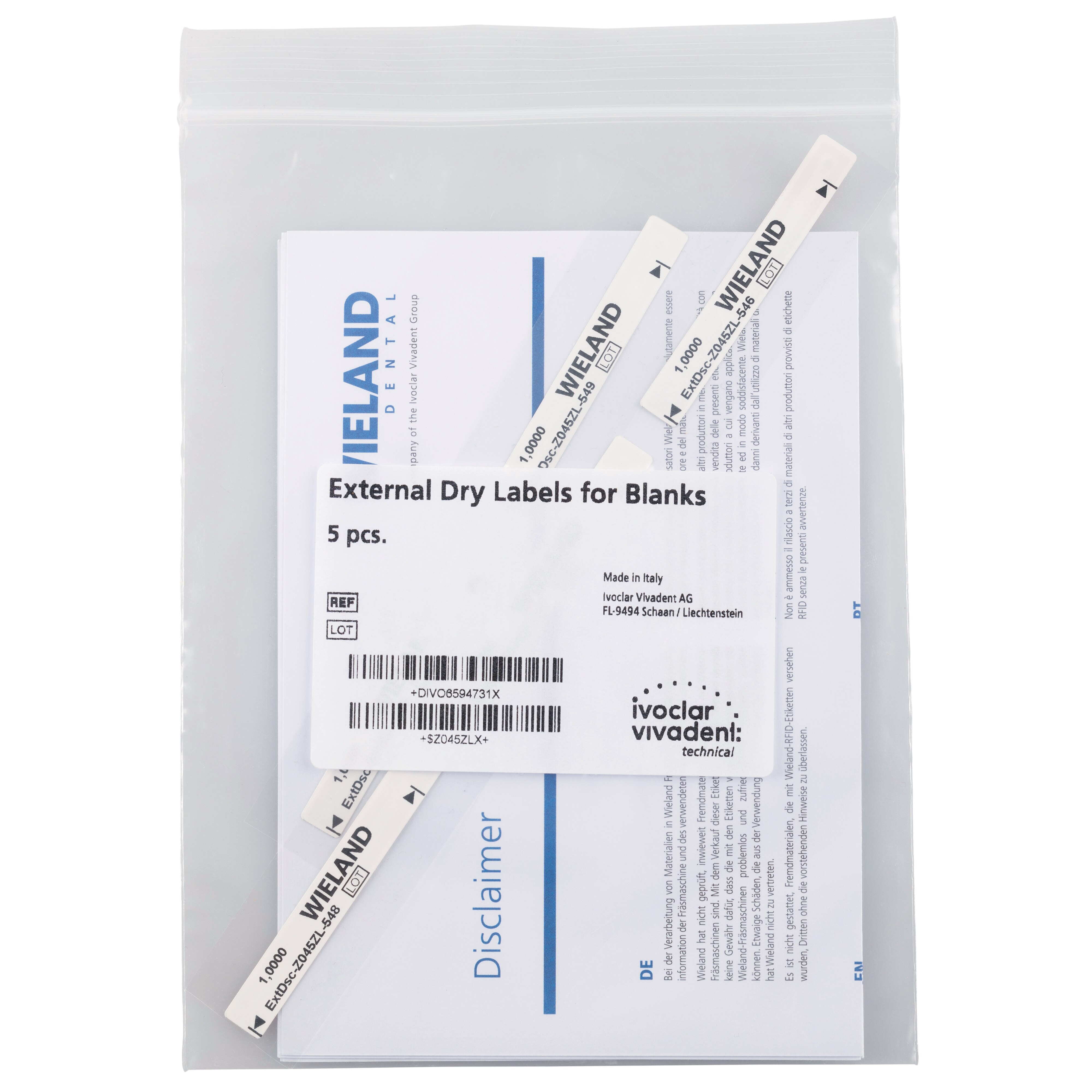 Ivoclar External Dry Labels for Blanks (5 pcs) 1185101 - Henry Schein - UK