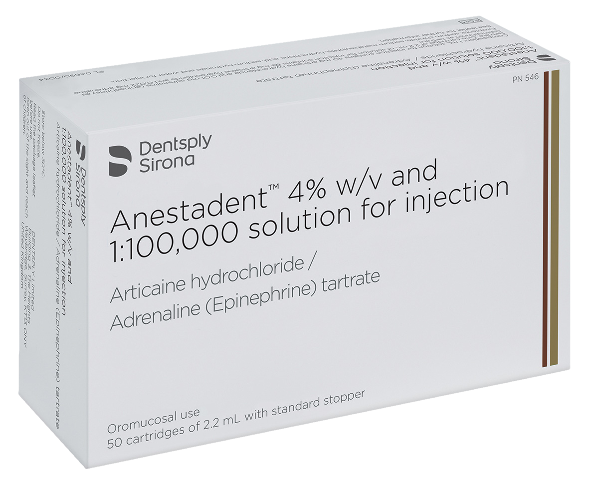 Dentsply Sirona Anestadent Articaine Standard 1:100 000 2.2ml 50pk 1196060 - Henry Schein - UK