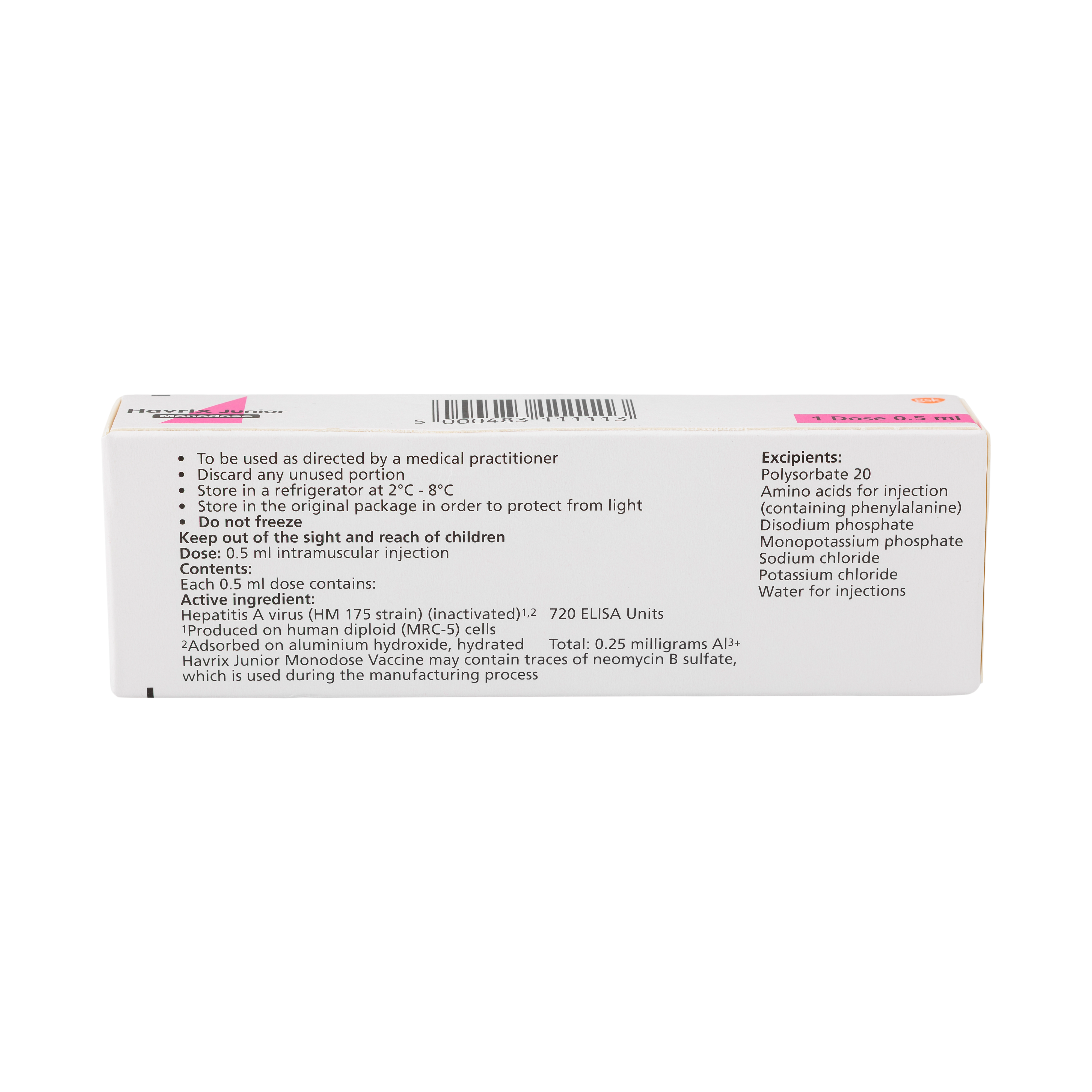GSK Havrix Junior (Hep A) Monodose 0.5ml PFS PHA31020 - Henry Schein - UK