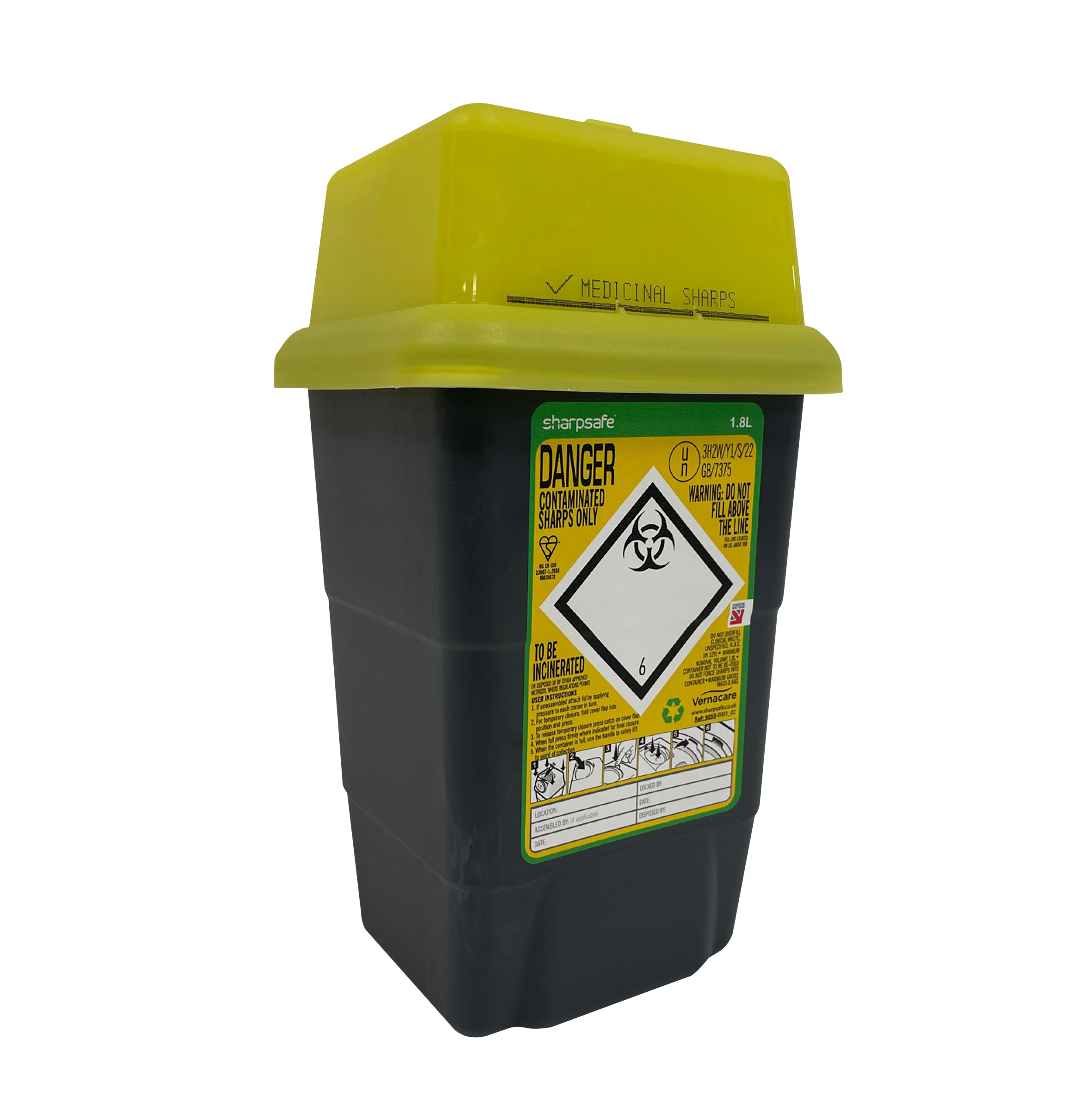 Sharpsafe Sharpsafe Small Sharps Bin Safety Yellow Lid 1.8L 1218139 - Henry Schein - Ireland