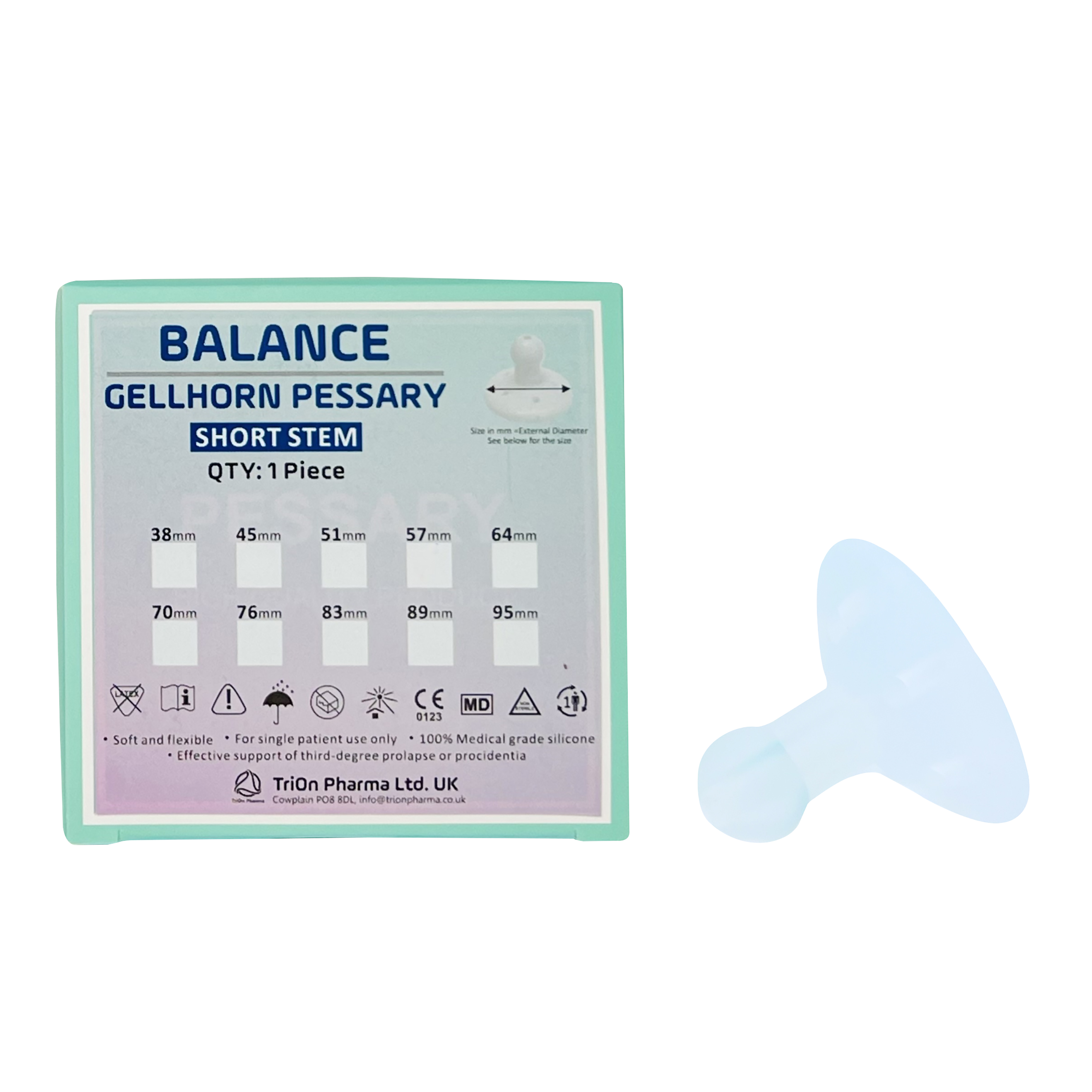 Trion Pharma Balance Silicone Gellhorn Pessary Short Stem 38mm GYN001 ...