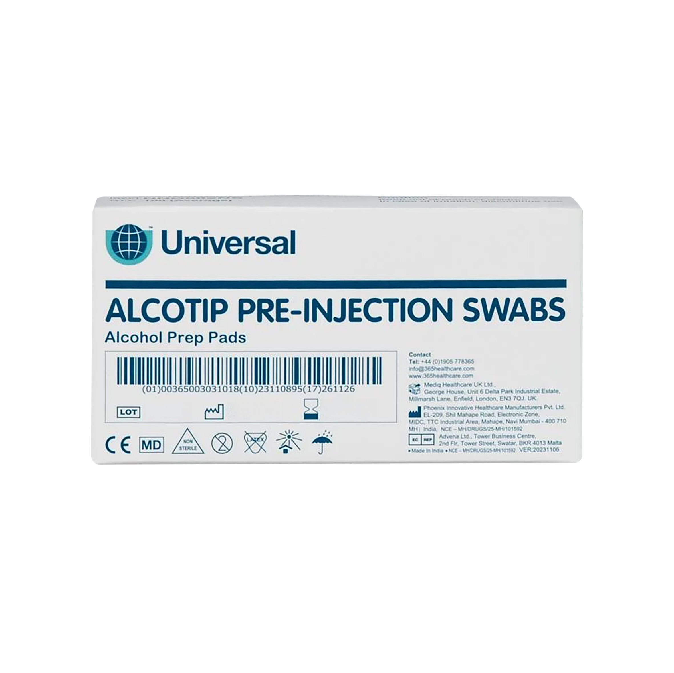 Mediq Healthcare Ltd Alcotip Pre-Injection Swabs 30 x 60mm 100pk ...